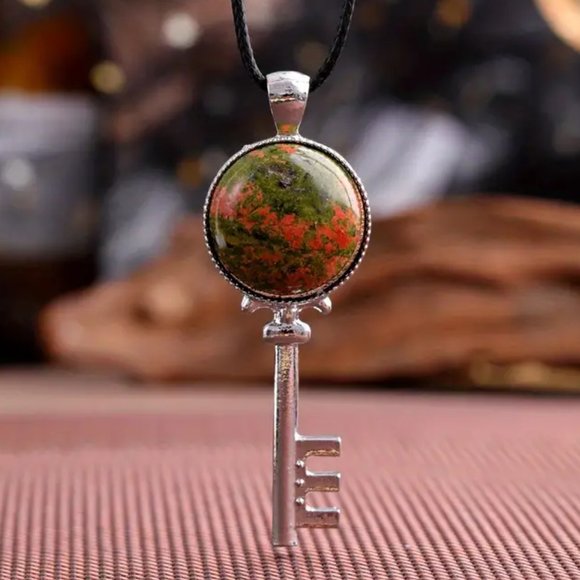 Jewelry | Unakite Natural Stone Key Shaped Pendant Necklace Healing ...